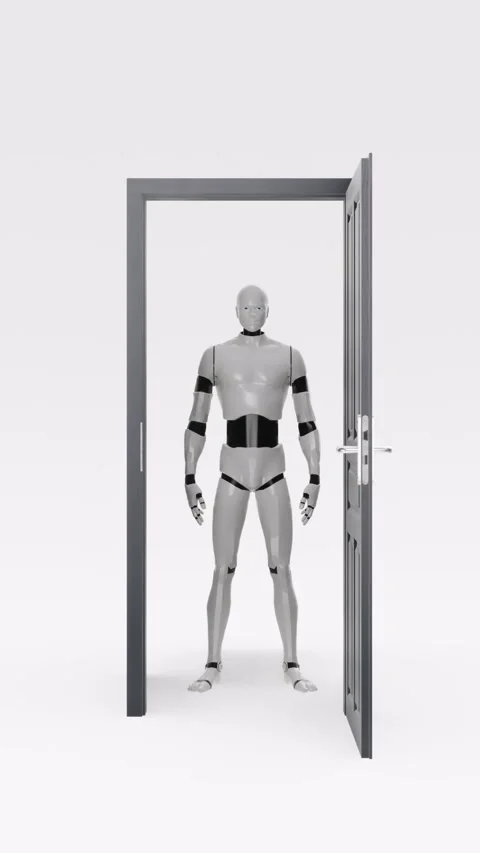 02 Door opening to enter a humanoid robo... | Stock Video | Pond5