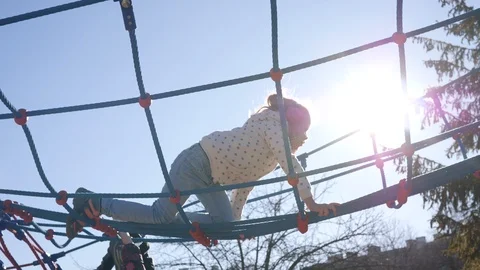 09 Rope web climbing child girl silhouet... | Stock Video | Pond5