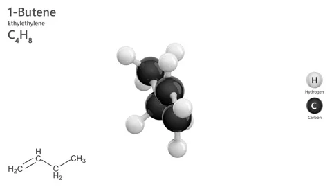 1-Butene. Alkene. Gas. 3D model of a mol... | Stock Video | Pond5