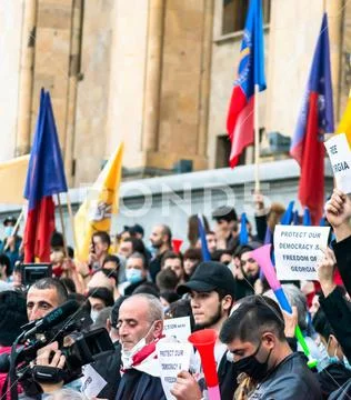 1 november, 2020. Tbilisi.Republic of Georgia. Crowd of people with ...