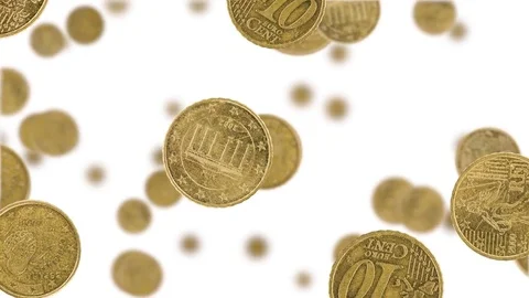 10 Euro Cent coins falling down on white... | Stock Video | Pond5