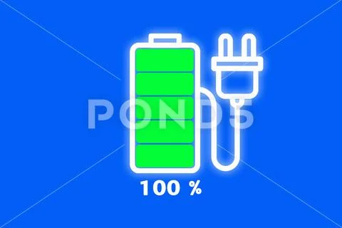 100% full charge battery icon on blue background: Graphic #130558805