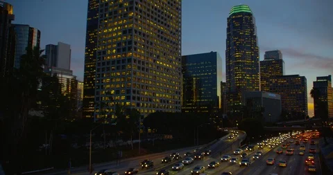 110 freeway at night, downtown, Intercha... | Stock Video | Pond5