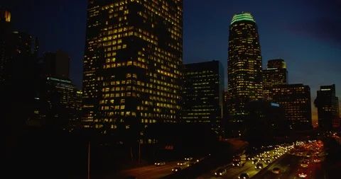 110 freeway at night, downtown, Intercha... | Stock Video | Pond5