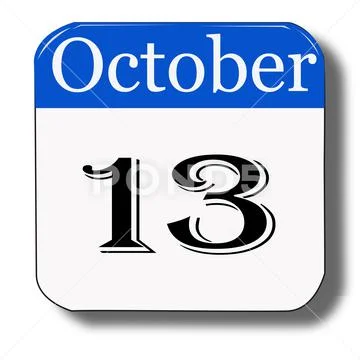 13 October date of calendar in blue and white color look like 3d with ...