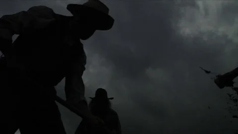 1800s Gold Miners digging in the dirt wi... | Stock Video | Pond5