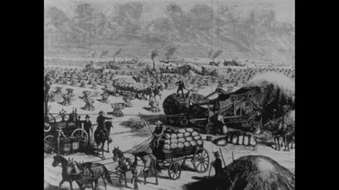 1870s: Drawing of train yard next to gra... | Stock Video | Pond5