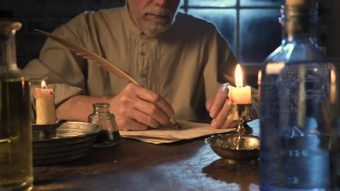 18th century man writing at his desk wit... | Stock Video | Pond5