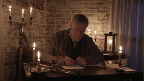 18th century man writing at his desk wit... | Stock Video | Pond5