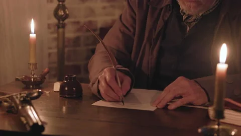 18th century man writing a letter using ... | Stock Video | Pond5