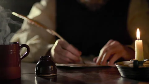 18th century man writing using a quill p... | Stock Video | Pond5