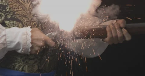 18th Century pirate pulls hammer back on... | Stock Video | Pond5