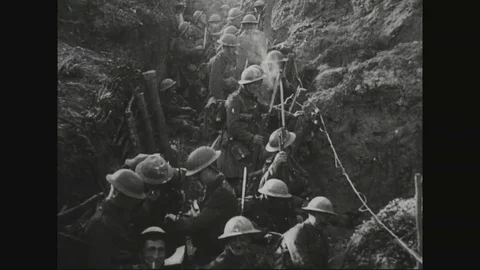 1916 - Scottish troops charge from the t... | Stock Video | Pond5