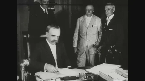 1917 - George Earle Chamberlain signs a ... | Stock Video | Pond5