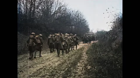 1918 - Infantry in column with weapons ... | Stock Video | Pond5
