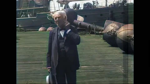 1918 - Thomas Edison standing on a pier | Stock Video | Pond5