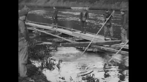 1918 - US Army Engineers float across a ... | Stock Video | Pond5