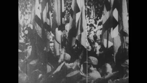 1930s: Hitler speaks. Men march in rally... | Stock Video | Pond5