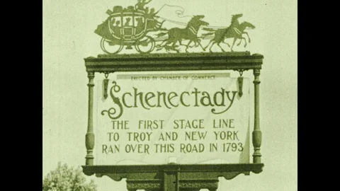 1930s: Sign "Schenectady, the first stag... | Stock Video | Pond5