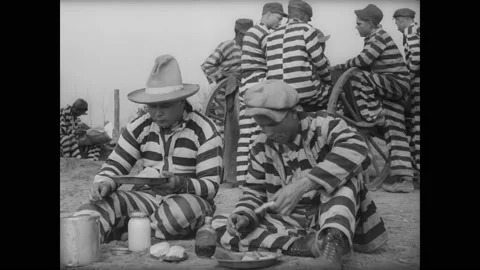 1930s - White men on a chain gang eat lu... | Stock Video | Pond5