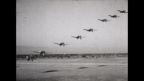 1940s: Air force planes take off in form... | Stock Video | Pond5