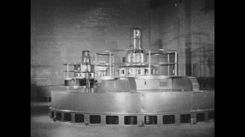 1940s: Dynamo turbine in hydroelectric d... | Stock Video | Pond5