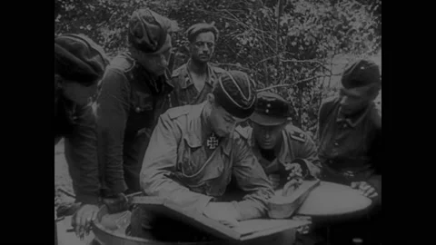 1940s: Hands point to map. Nazi officer ... | Stock Video | Pond5
