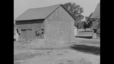 1940s: Idyllic farm scene with rustic ba... | Stock Video | Pond5