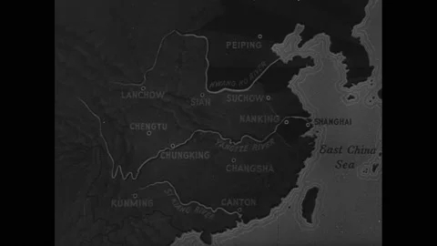 1940s: Map of China. Chungking is highli... | Stock Video | Pond5