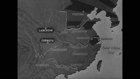 1940s: Map of China. Chungking is highli... | Stock Video | Pond5