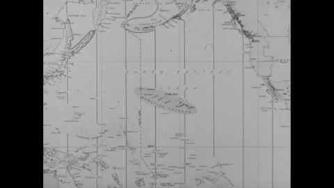 1940s: Map of Pacific Ocean, showing tim... | Stock Video | Pond5
