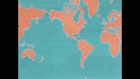 1940s: Map of world laid flat titled Mer... | Stock Video | Pond5