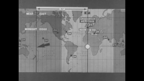1940s: Map of the world, with a "noon" l... | Stock Video | Pond5