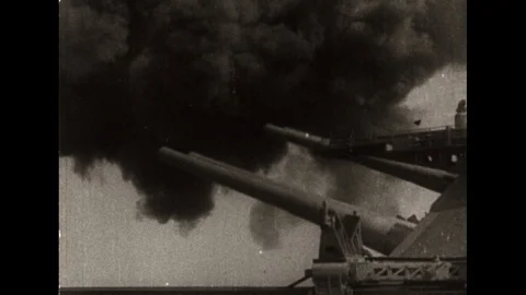 1940s: Ship guns firing. Men loading amm... | Stock Video | Pond5