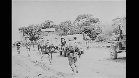 1940s: Soldiers marching in line. Milita... | Stock Video | Pond5