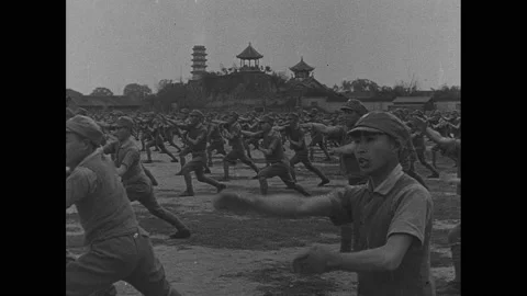 1940s: Soldiers in rows, lines practice ... | Stock Video | Pond5
