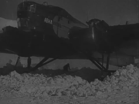 1940s: Soviet plane takes off in snow | Stock Video | Pond5