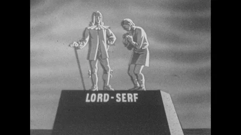 1940s: Statue of lord and serf appear an... | Stock Video | Pond5