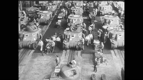 1940s: Tank assembly line. | Stock Video | Pond5