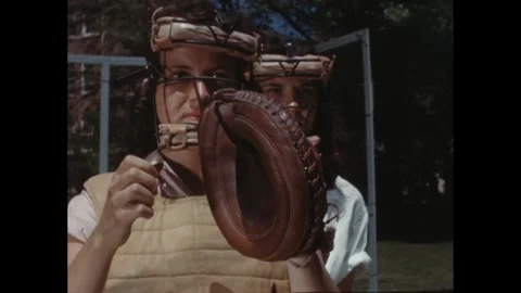 1940s: Umpire stand behind catcher ready... | Stock Video | Pond5