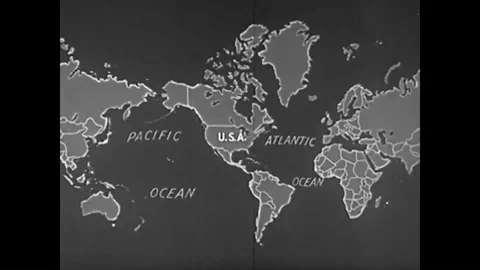 1940s - A world map is used to demonstra... | Stock Video | Pond5