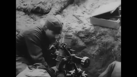 1944 - German soldiers fire mortar shell... | Stock Video | Pond5