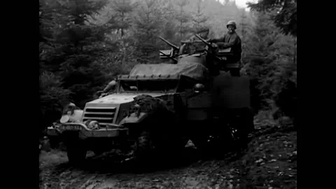 1944 - Half-tracks holding 50 cal MG's m... | Stock Video | Pond5