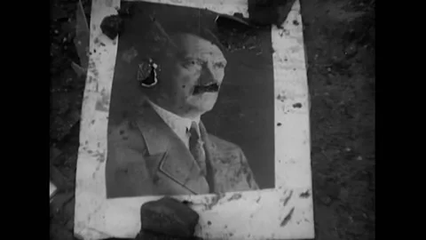 1944 - A ruined portrait of Adolf Hitler... | Stock Video | Pond5