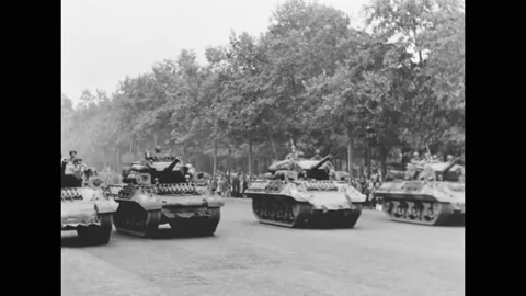 1944 - US Army tanks are driven and Long... | Stock Video | Pond5