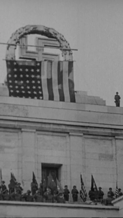 1945 - An American flag is put up over a... | Stock Video | Pond5