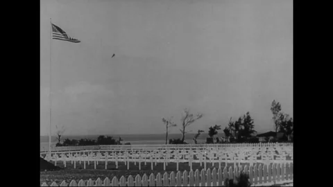 1945 - The cemetery where Ernie Pyle is ... | Stock Video | Pond5
