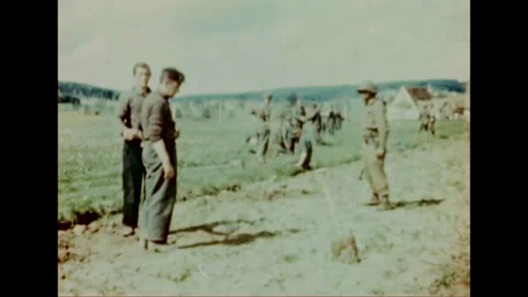 1945 - German POWs build barbed wire fen... | Stock Video | Pond5