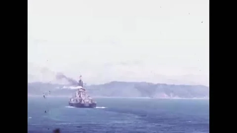 1945 - USS Iowa enters harbor in Sagami ... | Stock Video | Pond5