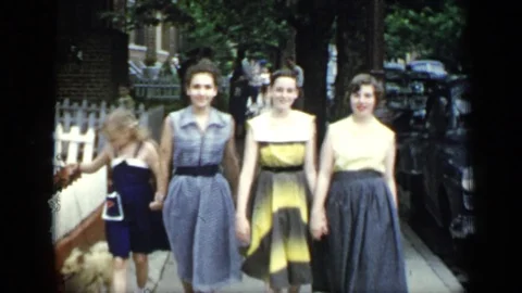 1948: four girls are walking together wi... | Stock Video | Pond5